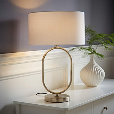ValueLights Antonia White Fabric Drum Lamp Shade Brushed Chrome Oval ...
