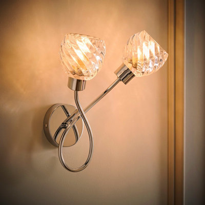 ValueLights Astley Chrome 2 Way Wall Light with Crystal Effect Shades ...