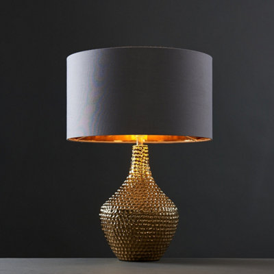 ValueLights Bailey Metallic Gold Indent Textured Ceramic Table Lamp ...