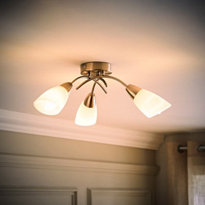 VALUELIGHTS BARINE 3 WAY BRUSHED CHROME CURVED ARM CEILING LIGHT WITH ...