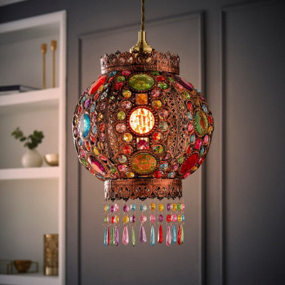 ValueLights Bazaar Moroccan Jewelled Bronze Ceiling Lamp Shade and Bulb