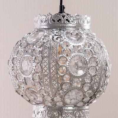 ValueLights Bazaar Moroccan Jewelled Silver Ceiling Lamp Shade