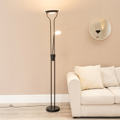 ValueLights Beata Black Integrated LED Uplighter Floor Lamp with Task ...