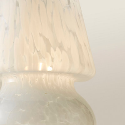 ValueLights Beau White Confetti Glass Table Lamp Tapered Lampshade Bedside Light Bulb Included