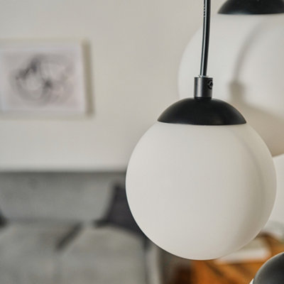ValueLights Beauworth Modern 5 Way Hanging Matt Black and Glass Globe ...