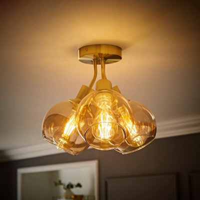 ValueLights Bellamy Brushed Gold Bubble Cluster Flush Ceiling Light and ...