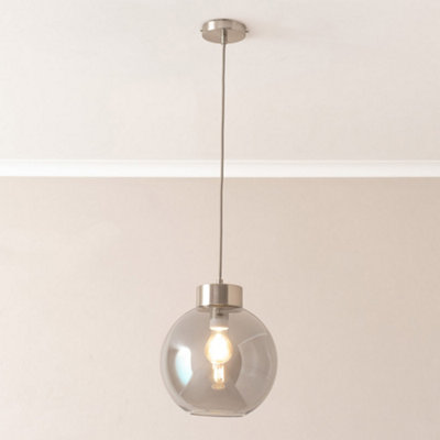 ValueLights Bellamy Smoked Glass Globe Brushed Chrome Cap Ceiling ...