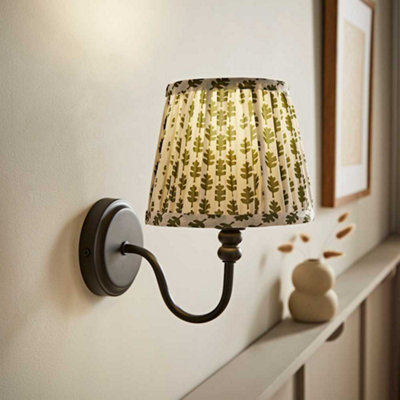 ValueLights Binky Black Rechargeable Wall Light with Green Floral Shade