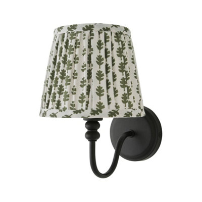 ValueLights Binky Black Rechargeable Wall Light with Green Floral Shade