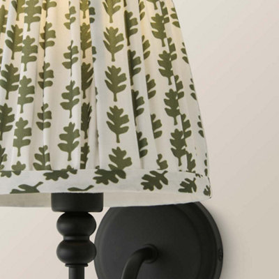 ValueLights Binky Black Rechargeable Wall Light with Green Floral Shade