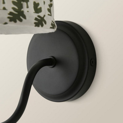 ValueLights Binky Black Rechargeable Wall Light with Green Floral Shade