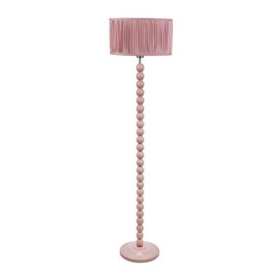 ValueLights Bobbins Painted Rose Floor Lamp with Ruched Pleated Blush ...