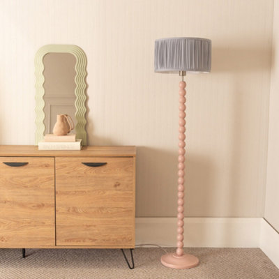 ValueLights Bobbins Painted Rose Floor Lamp with Ruched Pleated Powder ...