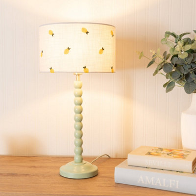 ValueLights Bobbins Sage Green Table Lamp with Lemon Embroidered Drum ...