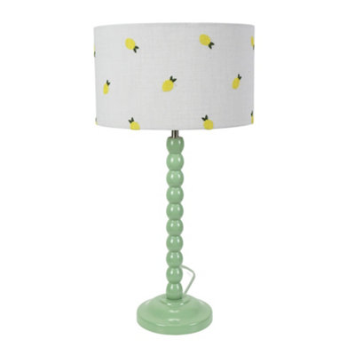ValueLights Bobbins Sage Green Table Lamp with Lemon Embroidered Drum ...