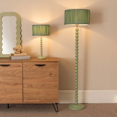 ValueLights Bobbins Sage Green Table Lamp with Ruched Pleated Green ...