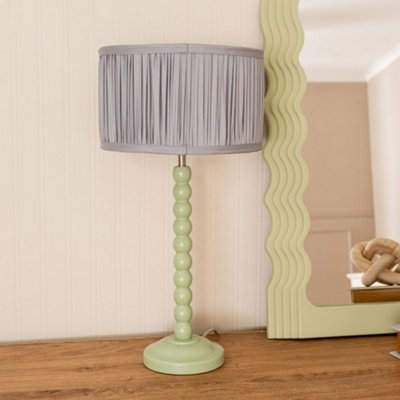 ValueLights Bobbins Sage Green Table Lamp with Ruched Pleated Powder ...