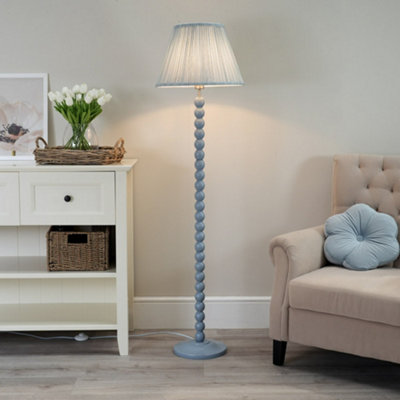 ValueLights Bobbles Powder Blue Bobbin Floor Lamp with Blue Pleated ...