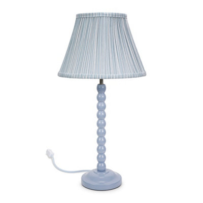 ValueLights Bobbles Powder Blue Bobbin Table Lamp with Blue Pleated ...