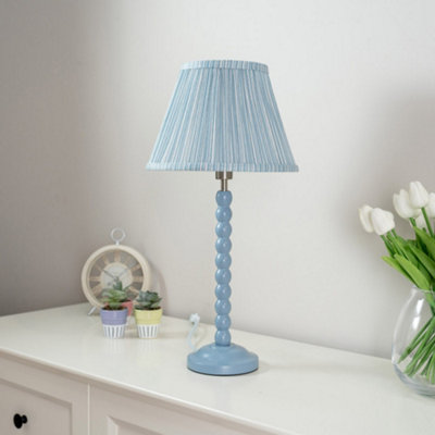 ValueLights Bobbles Powder Blue Bobbin Table Lamp with Blue Pleated ...