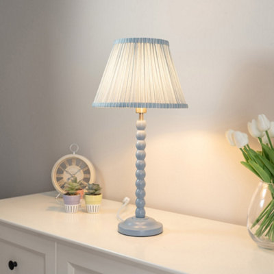 ValueLights Bobbles Powder Blue Bobbin Table Lamp with Blue Pleated ...