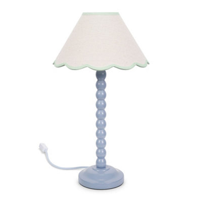 ValueLights Bobbles Powder Blue Bobbin Table Lamp with Green Trim ...