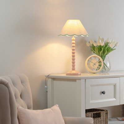 ValueLights Bobbles Rose Pink Bobbin Table Lamp with Green Trim Scallop ...