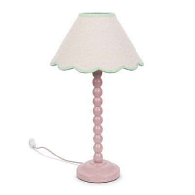 ValueLights Bobbles Rose Pink Bobbin Table Lamp with Green Trim Scallop ...