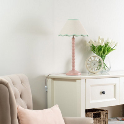 ValueLights Bobbles Rose Pink Bobbin Table Lamp with Green Trim Scallop ...