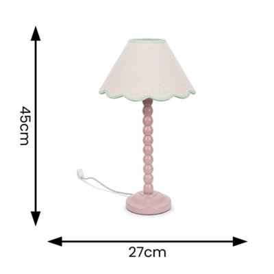 ValueLights Bobbles Rose Pink Bobbin Table Lamp with Green Trim Scallop ...