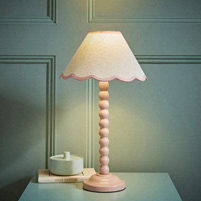 ValueLights Bobbles Rose Pink Bobbin Table Lamp with Pink Trim Scallop ...