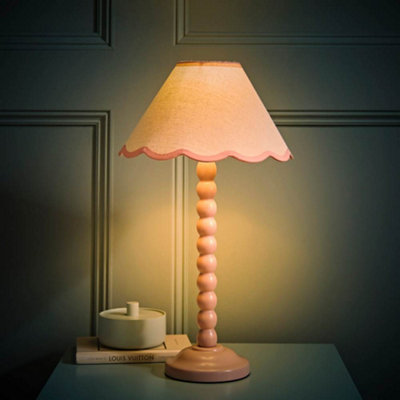ValueLights Bobbles Rose Pink Bobbin Table Lamp with Pink Trim Scallop ...