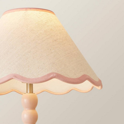 ValueLights Bobbles Rose Pink Bobbin Table Lamp with Pink Trim Scallop ...