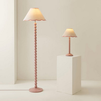 ValueLights Bobbles Rose Pink Bobbin Table Lamp with Pink Trim Scallop ...