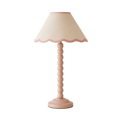 ValueLights Bobbles Rose Pink Bobbin Table Lamp with Pink Trim Scallop ...