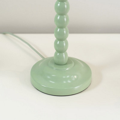 ValueLights Bobbles Sage Green Bobbin Table Lamp with Blue Pleated Shade