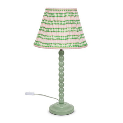 ValueLights Bobbles Sage Green Bobbin Table Lamp with Pink Aztec ...
