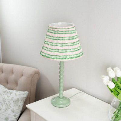 ValueLights Bobbles Sage Green Bobbin Table Lamp with Pink Aztec ...