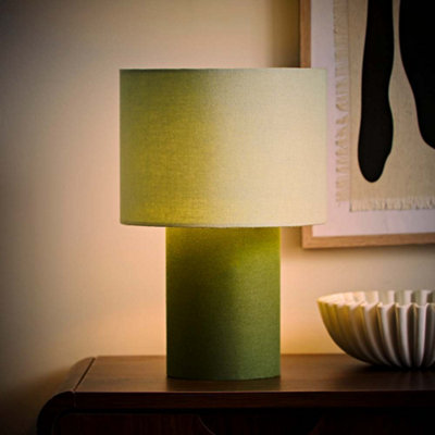 ValueLights Bobby Green Colour Clash Duo Fabric Table Lamp and Bulb