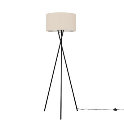 ValueLights Camden Black Tripod Floor Lamp with Cream Shade