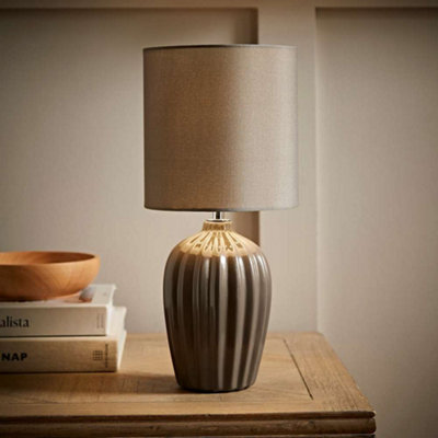 VALUELIGHTS CARBONE GREY FLUTED CERAMIC BEDSIDE TABLE LAMP WITH A ...