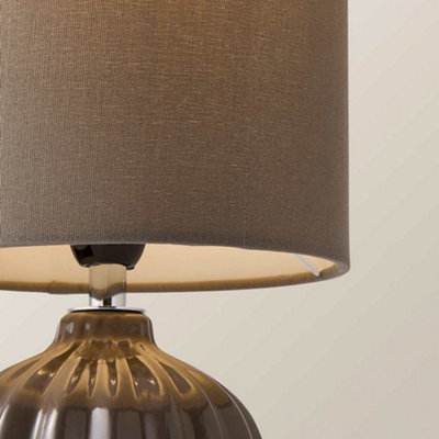 VALUELIGHTS CARBONE GREY FLUTED CERAMIC BEDSIDE TABLE LAMP WITH A ...