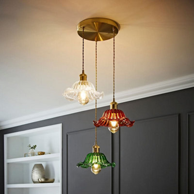 ValueLights Cassia Gold Hanging Triple Ceiling Pendant Light Fitting ...