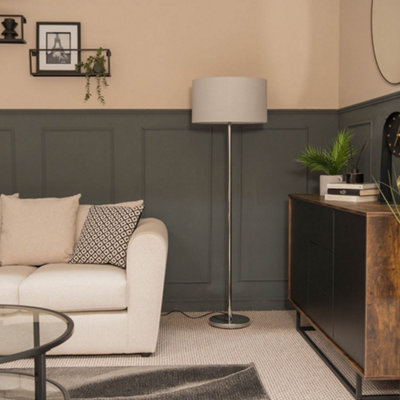 ValueLights Charles Chrome Floor Lamp with Grey Drum Shade