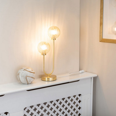 ValueLights Chessy Gold Metal Bar 2 Way Dual Table Lamp with Amber ...