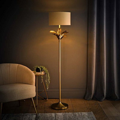 ValueLights Christina Beige with Metallic Gold Drum Shade Gold Palm ...