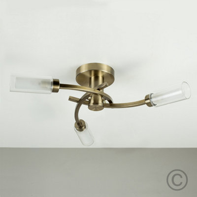 ValueLights Claudia 3 Way Spiral Flush Antique Brass Effect Ceiling ...
