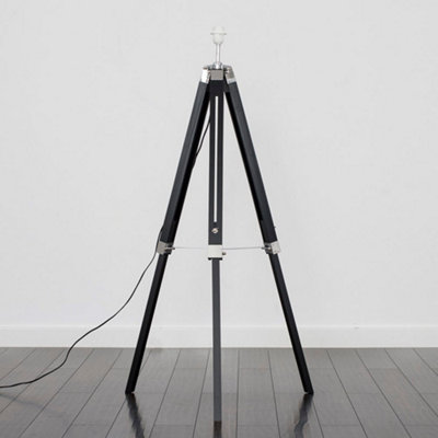 ValueLights Clipper Modern Black Wood and Silver Chrome Tripod Floor ...