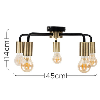 ValueLights Connell Industrial Style Antique Brass and Matt Black 5 Way ...