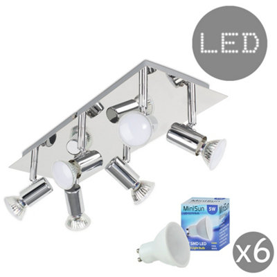 ValueLights Consul Silver Ceiling Bar Spotlight and GU10 Spotlight LED ...